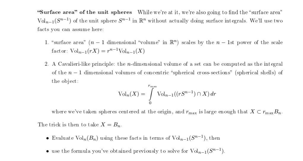 Solved “Surface area” of the unit spheres While we're at it, | Chegg.com