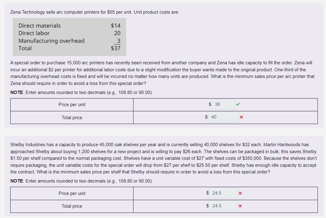 Solved Zena Technology sells arc computer printers for $55 | Chegg.com