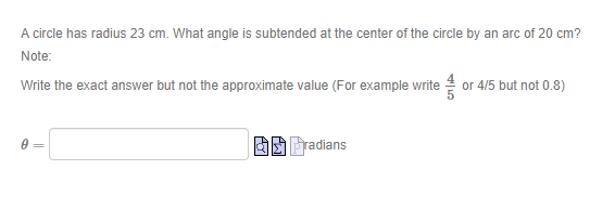 Solved A circle has radius 23 cm. What angle is subtended at | Chegg.com