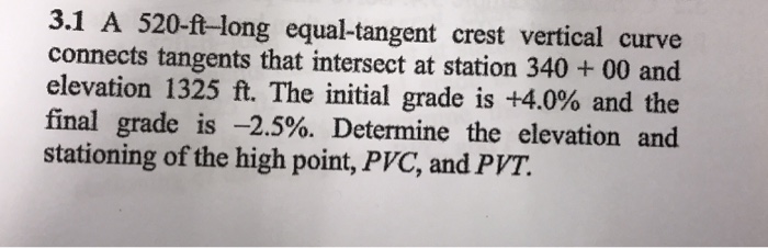 Solved A 520-ft-long equal-tangent crest vertical curve | Chegg.com