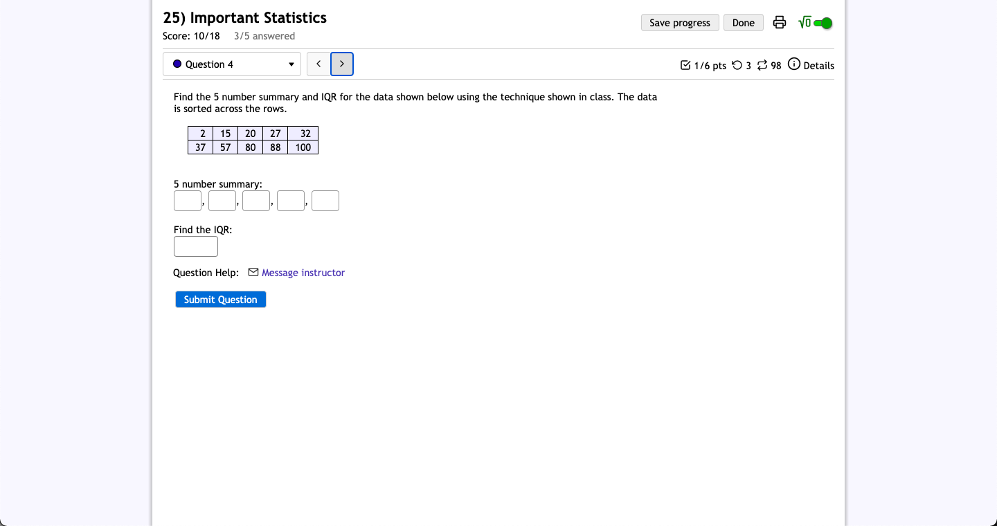 Solved Find the 5 number summary and IQR for the data shown | Chegg.com