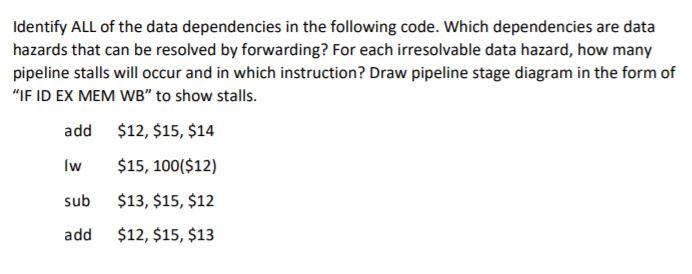 Solved Identify ALL of the data dependencies in the | Chegg.com