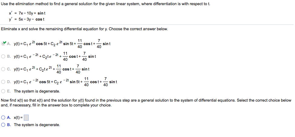 Solved Use the elimination method to find a general solution | Chegg.com Solved Use the elimination method to find a general solution | Chegg.com