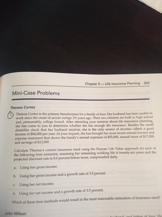 Solved Chapter 5- Life Insurance Planning 263 Mini-Case | Chegg.com