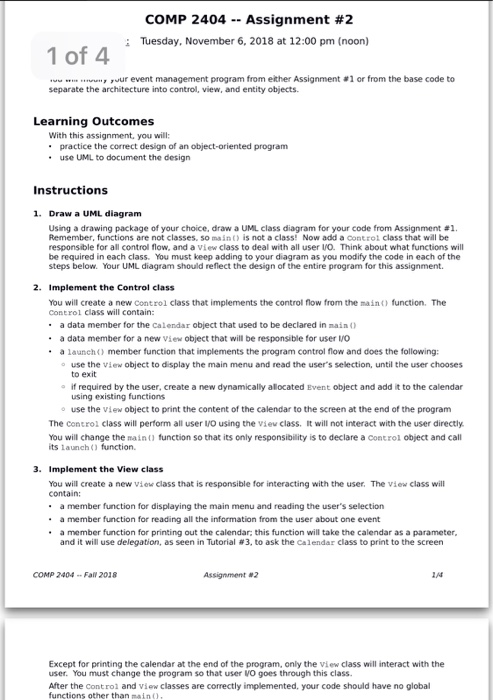 COMP 2404-Assignment #2 Tuesday, November 6, 2018 at | Chegg.com