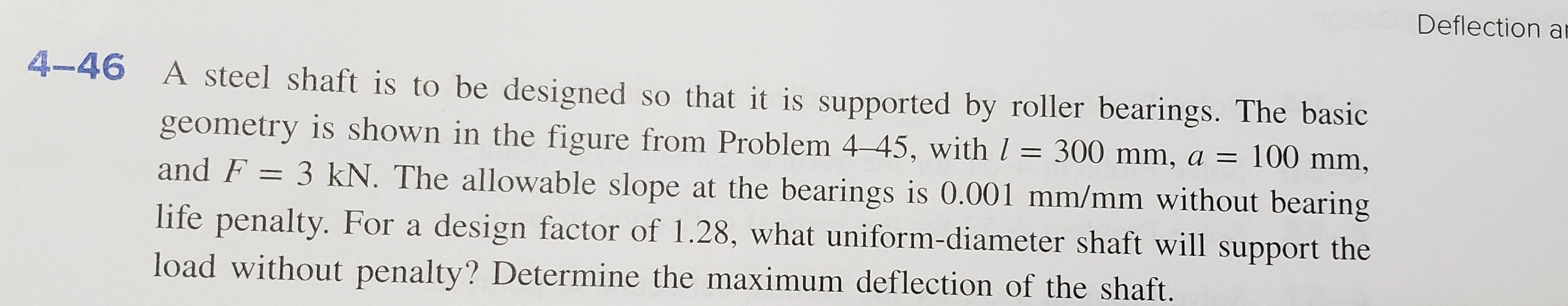 Solved Deflection ar 4-46 A steel shaft is to be designed so | Chegg.com