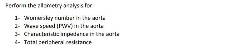 Solved Perform the allometry analysis for: 1- Womersley | Chegg.com