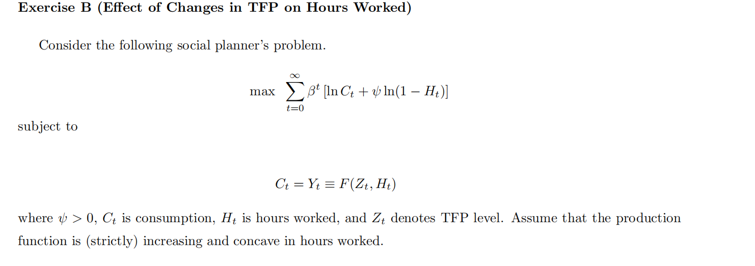 Solved Exercise B (Effect of Changes in TFP on Hours Worked) | Chegg.com