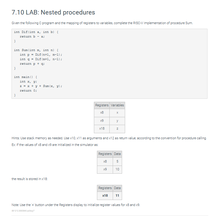 Solved 7.10 ﻿LAB: Nested proceduresGiven the following C | Chegg.com