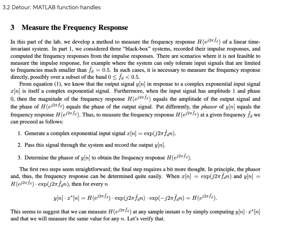3.2 Detour: MATLAB function handles 3 Measure the | Chegg.com