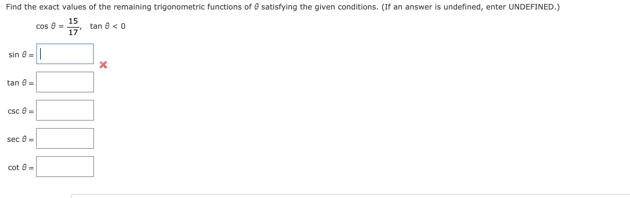 Solved Find the exact values of the remaining trigonometric | Chegg.com