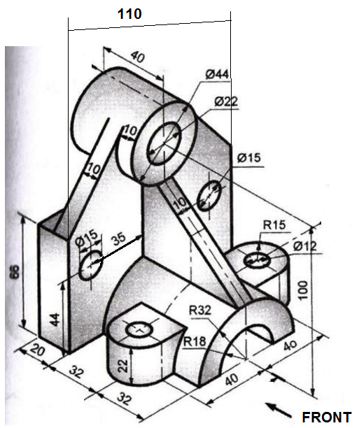 Solved For the given model draw Front, Top and Right | Chegg.com