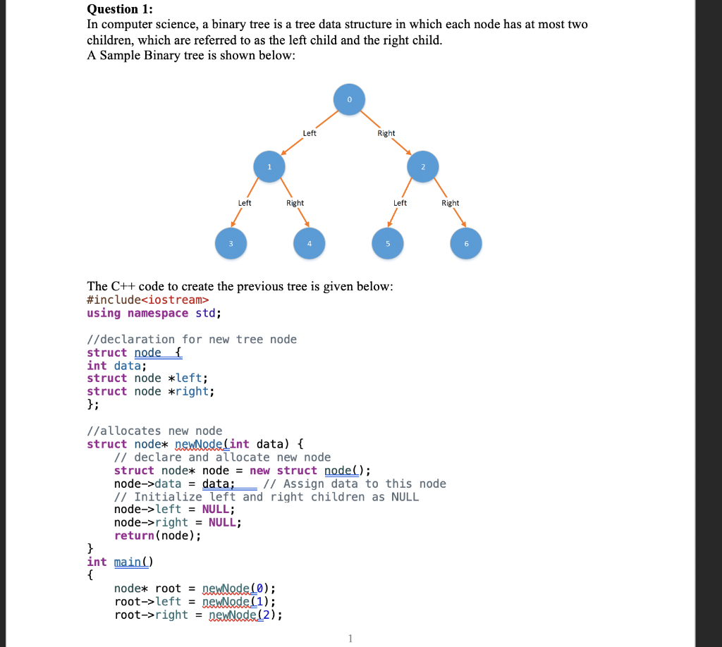 Solved Question 1: In computer science, a binary tree is a | Chegg.com