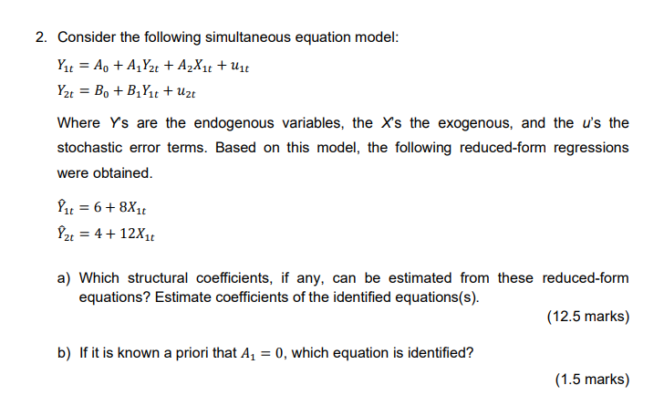 Solved 2. Consider the following simultaneous equation | Chegg.com