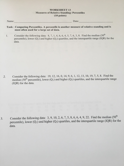 Solved Worksheet 13 Measures Of Relative Standing