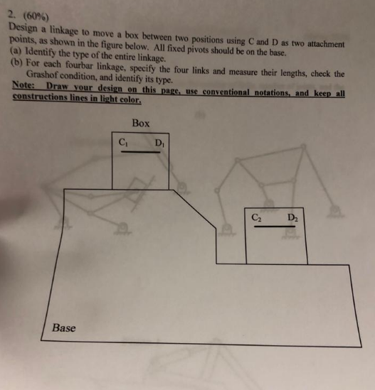 Solved 2. (60%) Design a linkage to move a box between two | Chegg.com