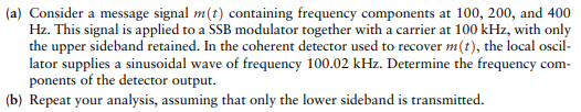 Solved (a) Consider a message signal m(t) containing | Chegg.com