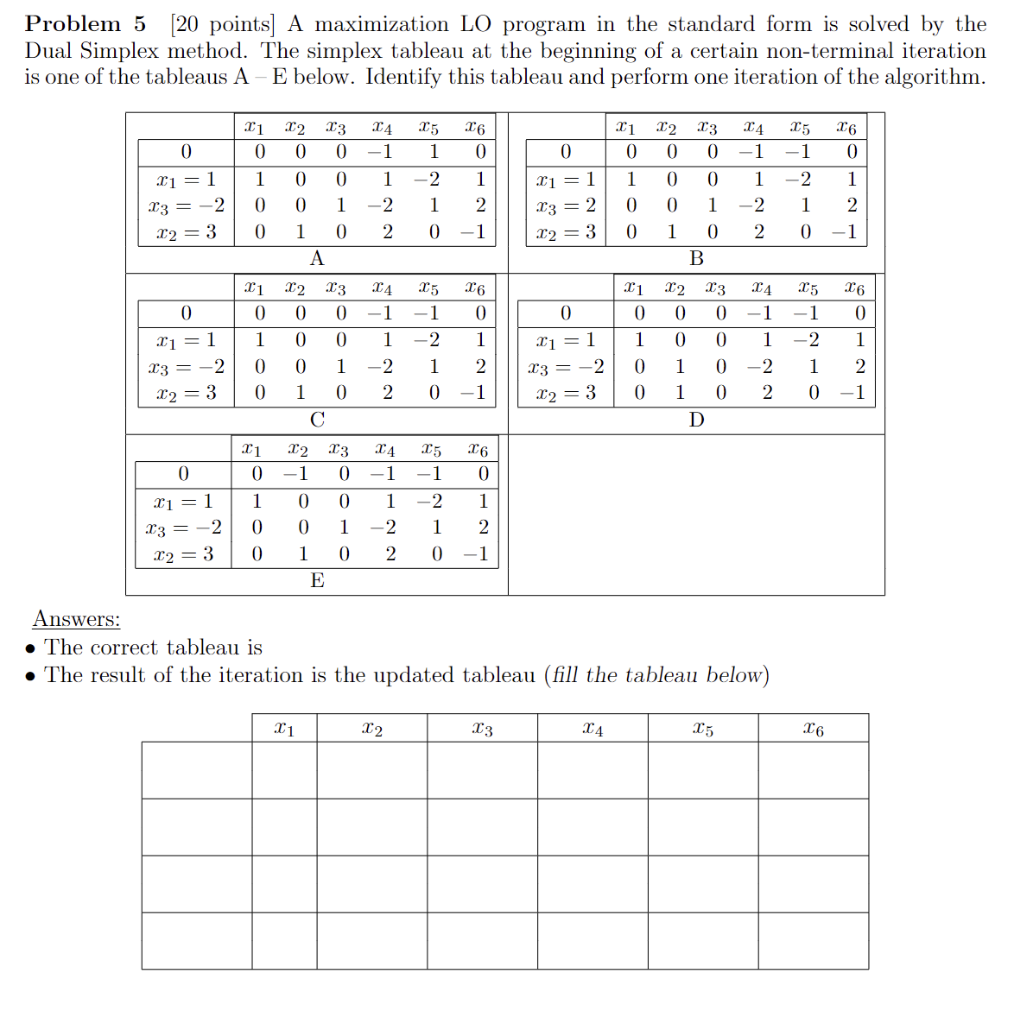 Problem 5 [20 points] A maximization LO program in | Chegg.com