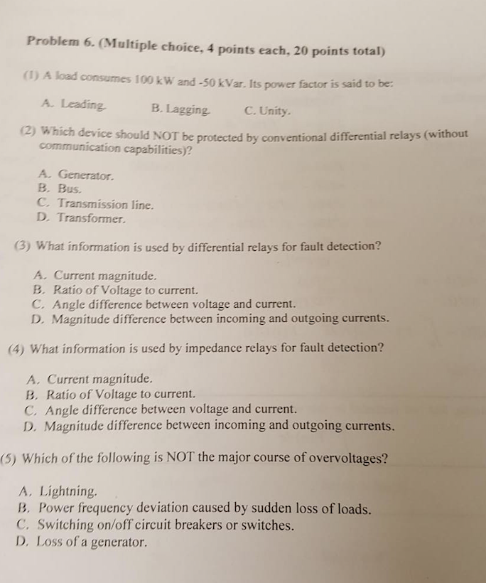 Solved Problem 6. (Multiple choice, 4 points each, 20 points | Chegg.com