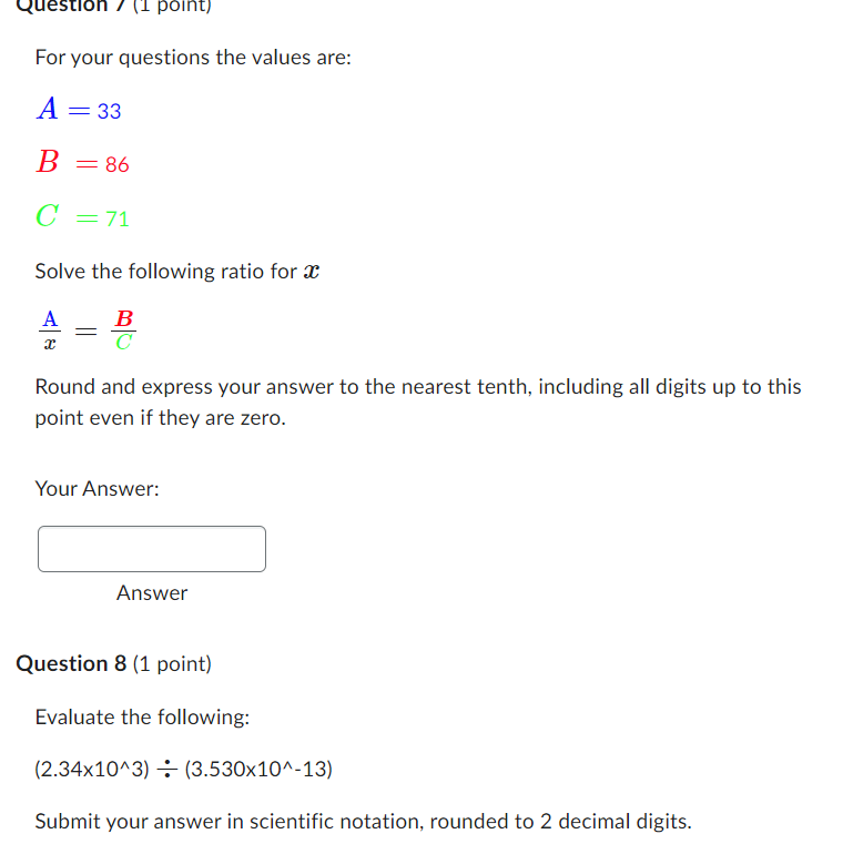 Solved For your questions the values are: A=33B=86C=71 Solve | Chegg.com