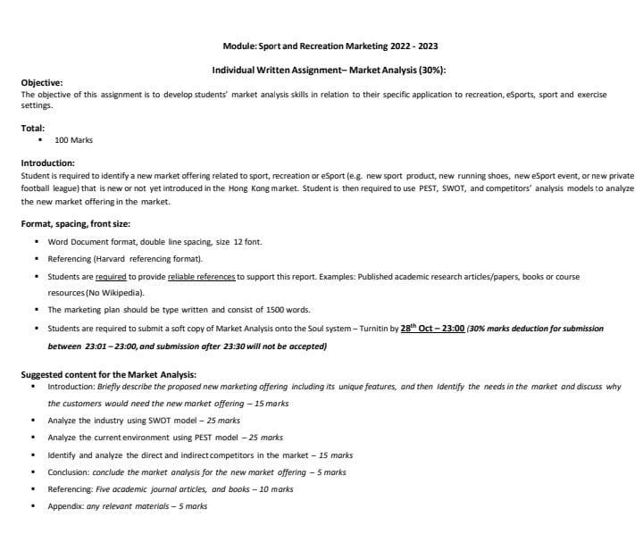 Module: Sport and Recreation Marketing 2022 - 2023 | Chegg.com