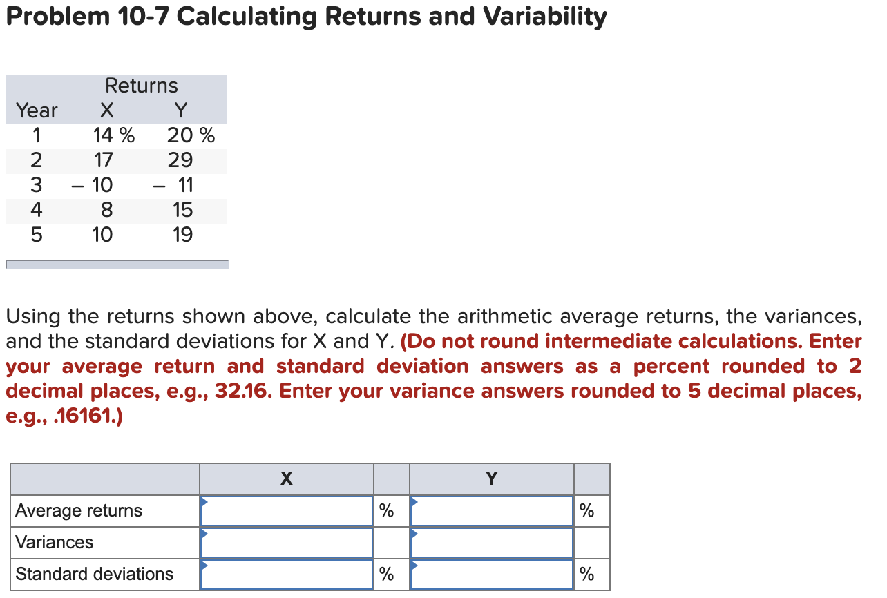 Solved Problem 10-7 Calculating Returns and Variability Year | Chegg.com