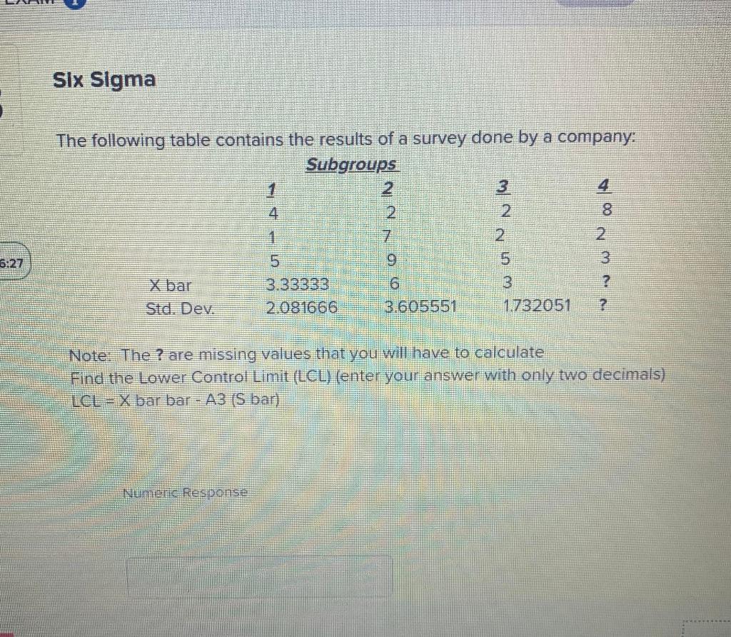 Solved Six Sigma Now The following table contains the | Chegg.com