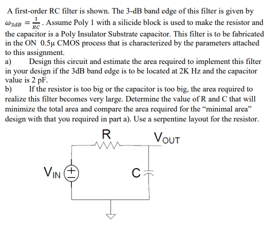 Solved A first-order RC filter is shown. The 3-dB band edge | Chegg.com