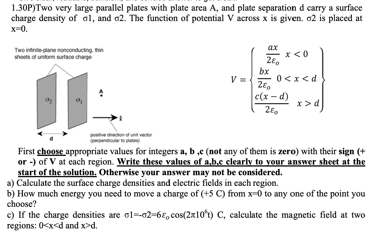Solved 1.30P)Two very large parallel plates with plate area | Chegg.com