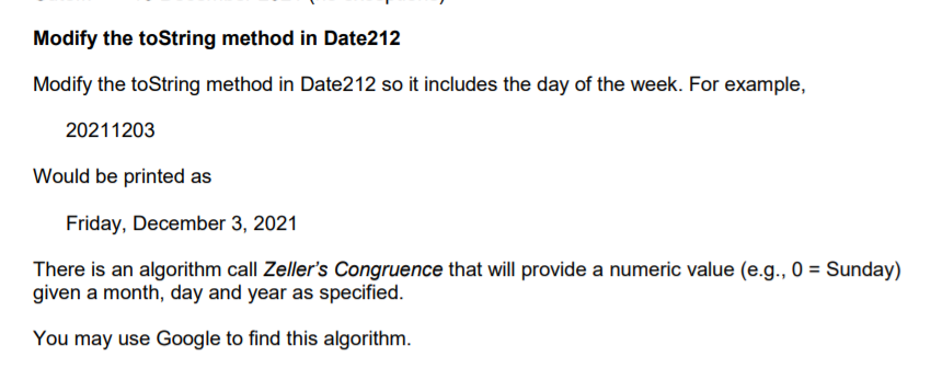 Solved Modify the toString method in Date212 Modify the | Chegg.com