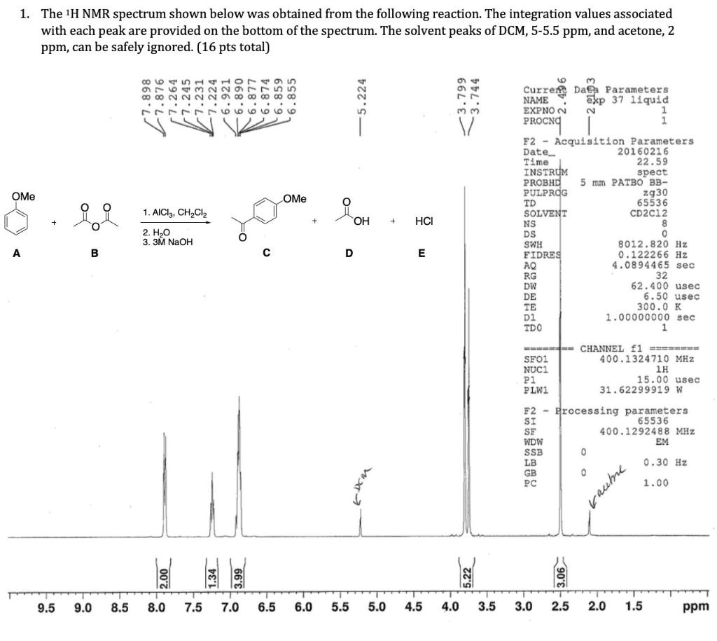 1. The 1H NMR spectrum shown below was obtained from | Chegg.com
