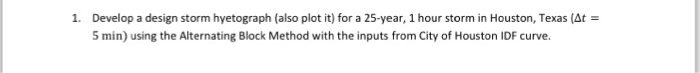 Solved Develop a design storm hyetograph (also plot it) for | Chegg.com