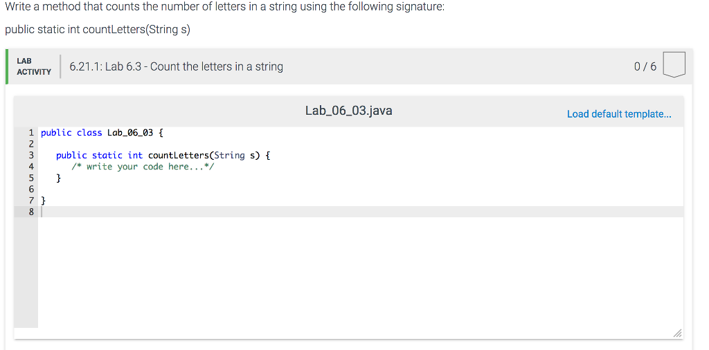 Solved Write a method that counts the number of letters in a | Chegg.com