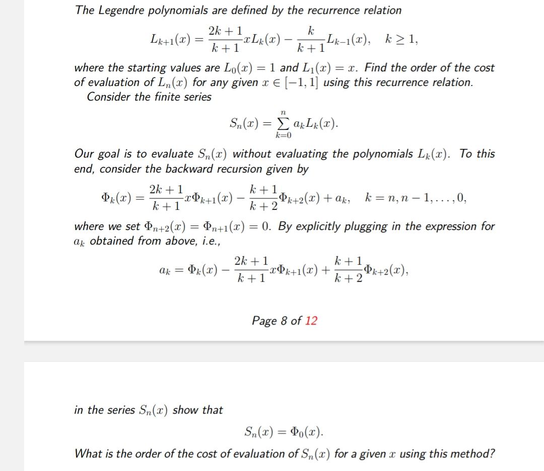 Solved The Legendre polynomials are defined by the | Chegg.com