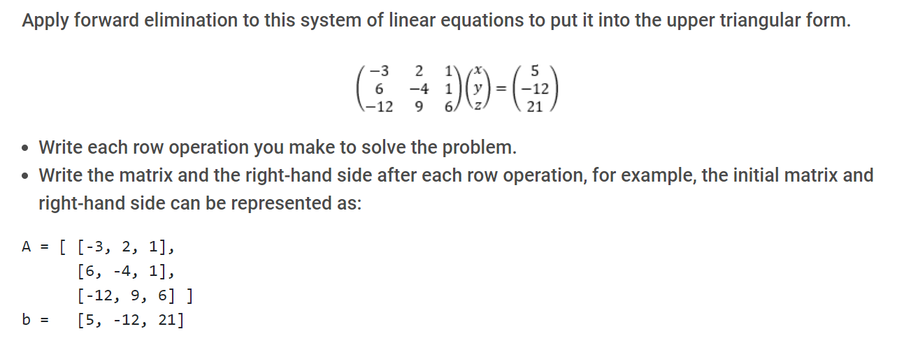 Solved Apply forward elimination to this system of linear | Chegg.com