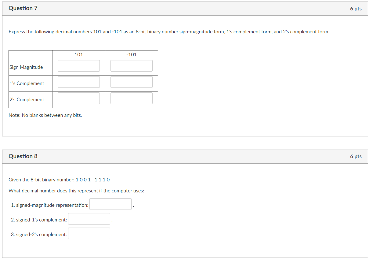 Solved Question 7 6 pts Express the following decimal | Chegg.com