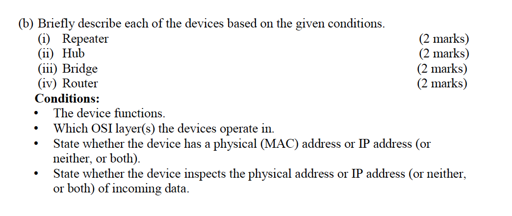 Solved (b) Briefly describe each of the devices based on the | Chegg.com