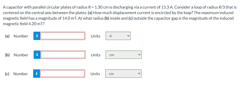 Solved A capacitor with parallel circular plates of radius | Chegg.com