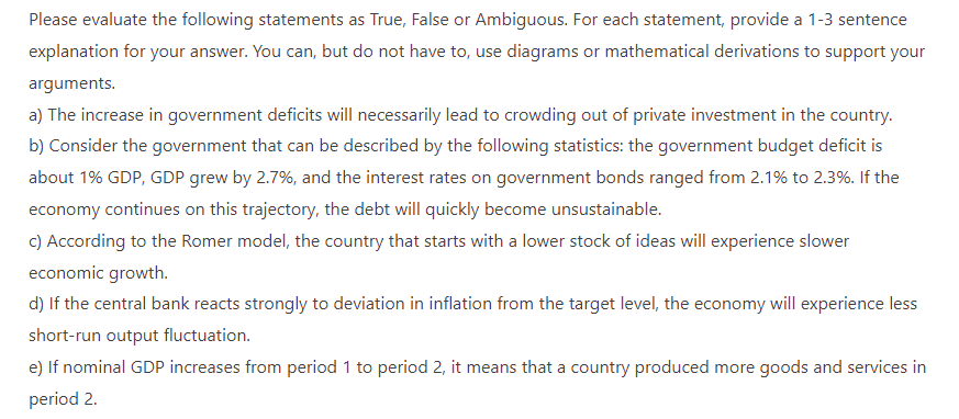 Solved Please evaluate the following statements as True, | Chegg.com