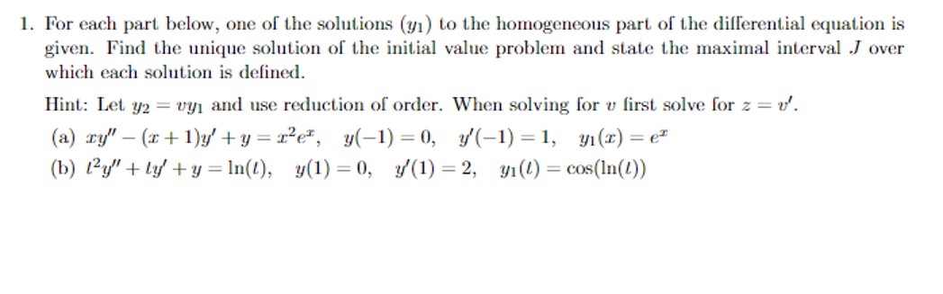 Solved For each part below, one of the solutions (y1) ﻿to | Chegg.com