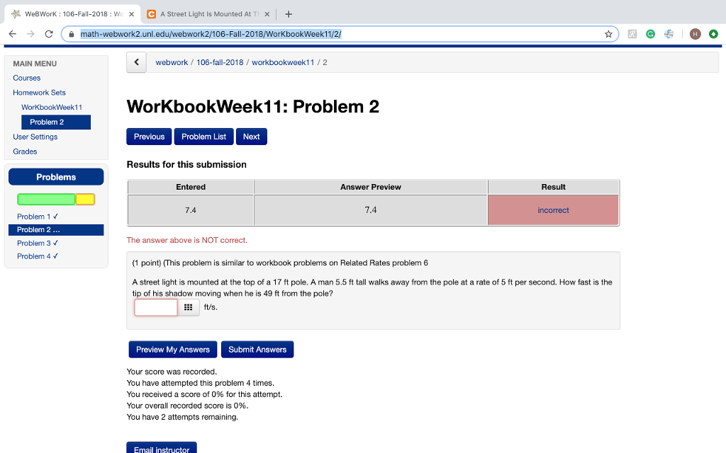 Solved 长weBWorK : 106-Fall-2018 : w. x e A Street Light Is | Chegg.com Solved 长weBWorK : 106-Fall-2018 : w. x e A Street Light Is | Chegg.com