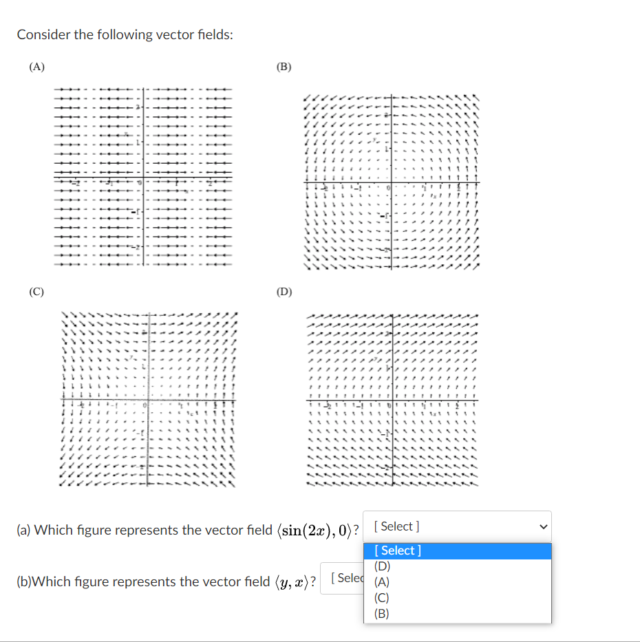 Solved Consider the following vector fields: (A) (B) !! . | Chegg.com