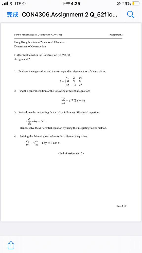 Solved Further Mathematics for Construction (CON4306) Hong | Chegg.com