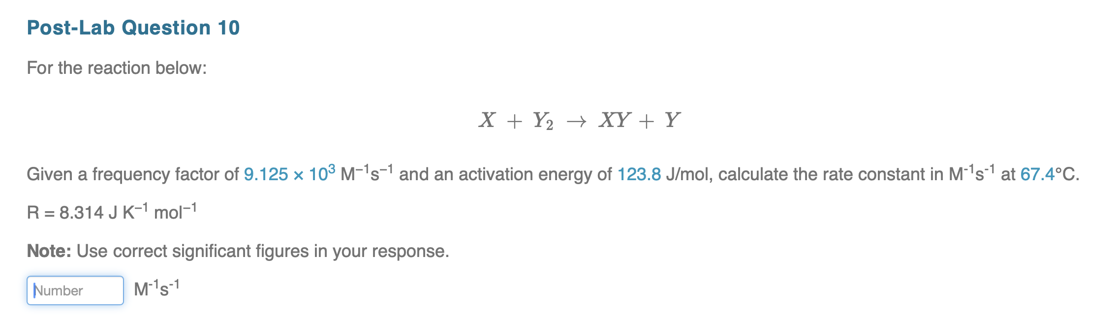 Solved Post-Lab Question 10 For the reaction below: | Chegg.com