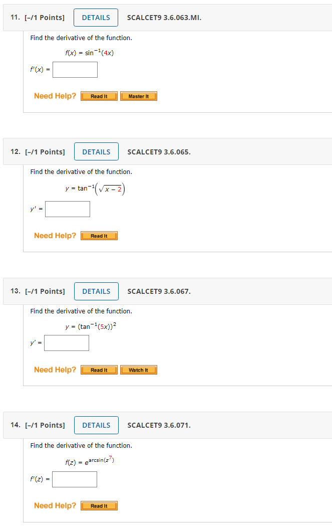 Solved /1 Points] SCALCET9 3.1.021.MI. Differentiate the | Chegg.com