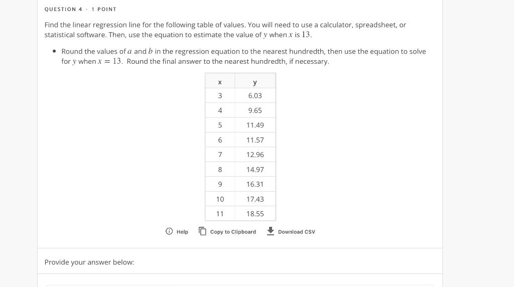 Solved Find the linear regression line for the following | Chegg.com