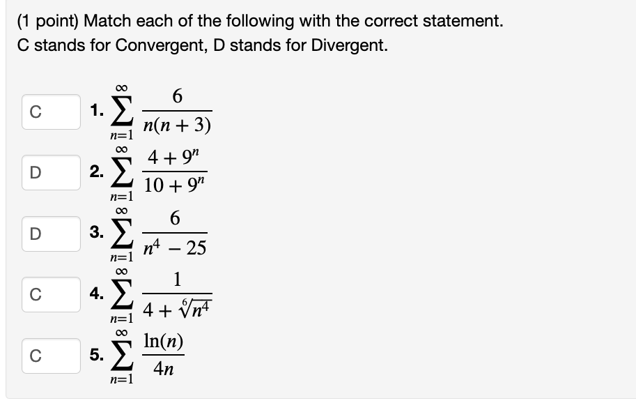 Solved (1 ﻿point) ﻿Match each of the following with the | Chegg.com
