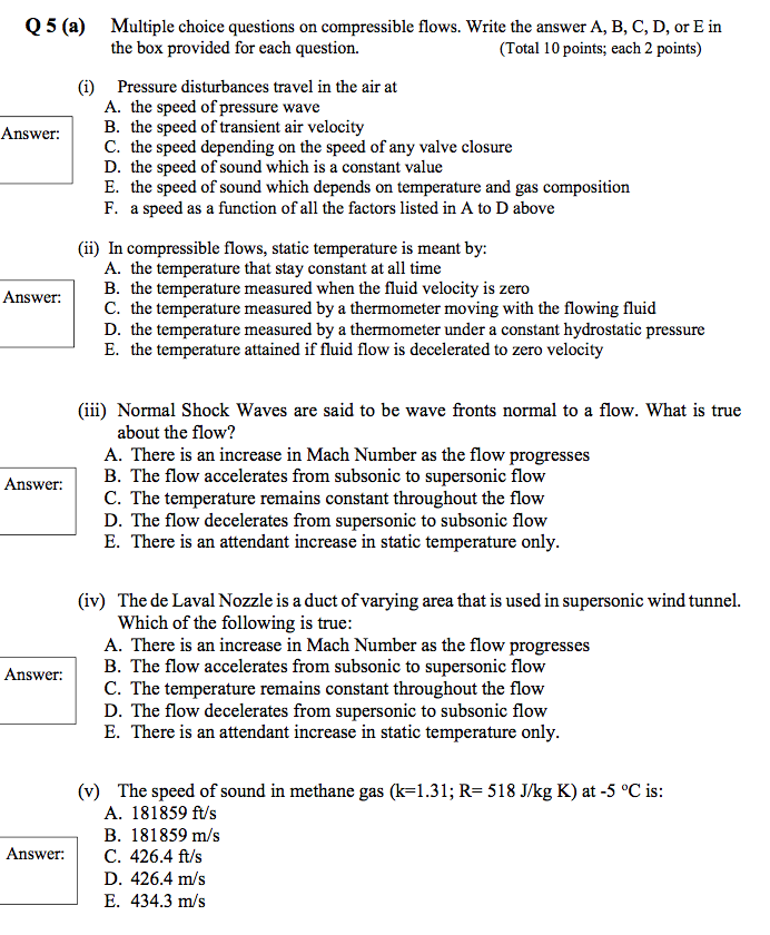 Solved Q5(a) Multiple choice questions on compressible | Chegg.com