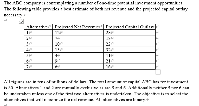Solved The ABC company is contemplating a number of one-time | Chegg.com