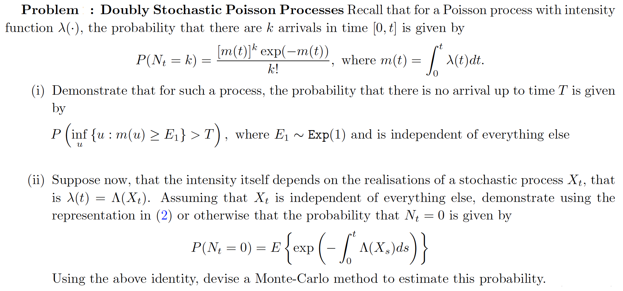 Problem : Doubly Stochastic Poisson Processes Recall | Chegg.com